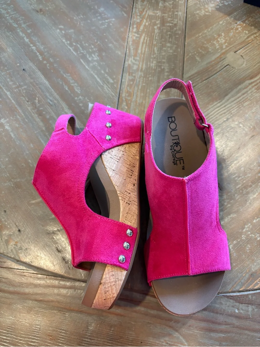 Corkys | Shoes | Corkys Carley Hot Pink Suede Opentoe Slingback Wedge ...
